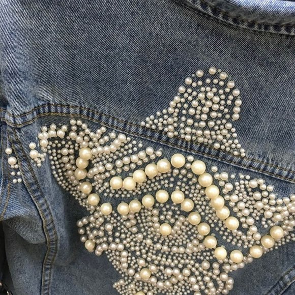 HENSA | Jackets & Coats | Pearl Denim Jacket Women Boho Denim Jacket ...